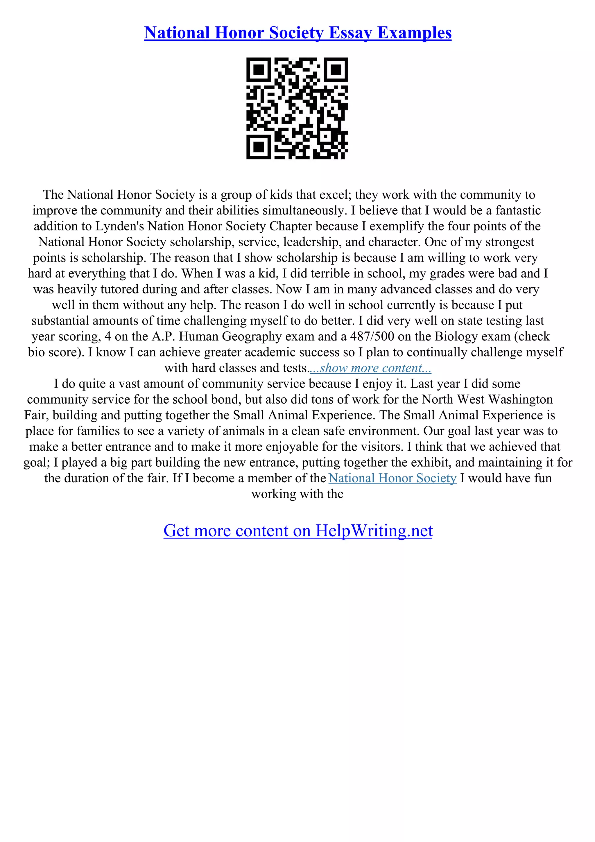 Examples Of National Honor Society Essays | PDF