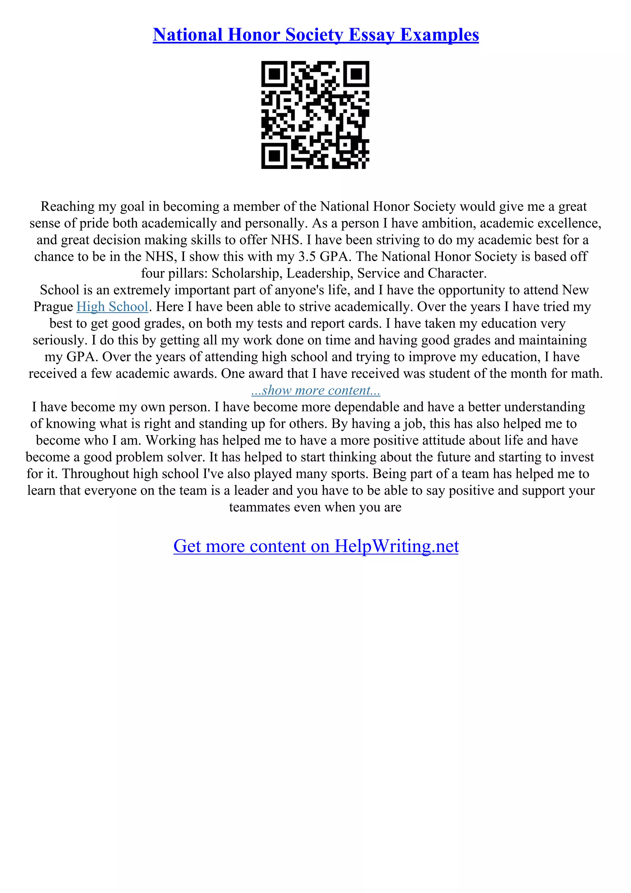 Examples Of National Honor Society Essays | PDF