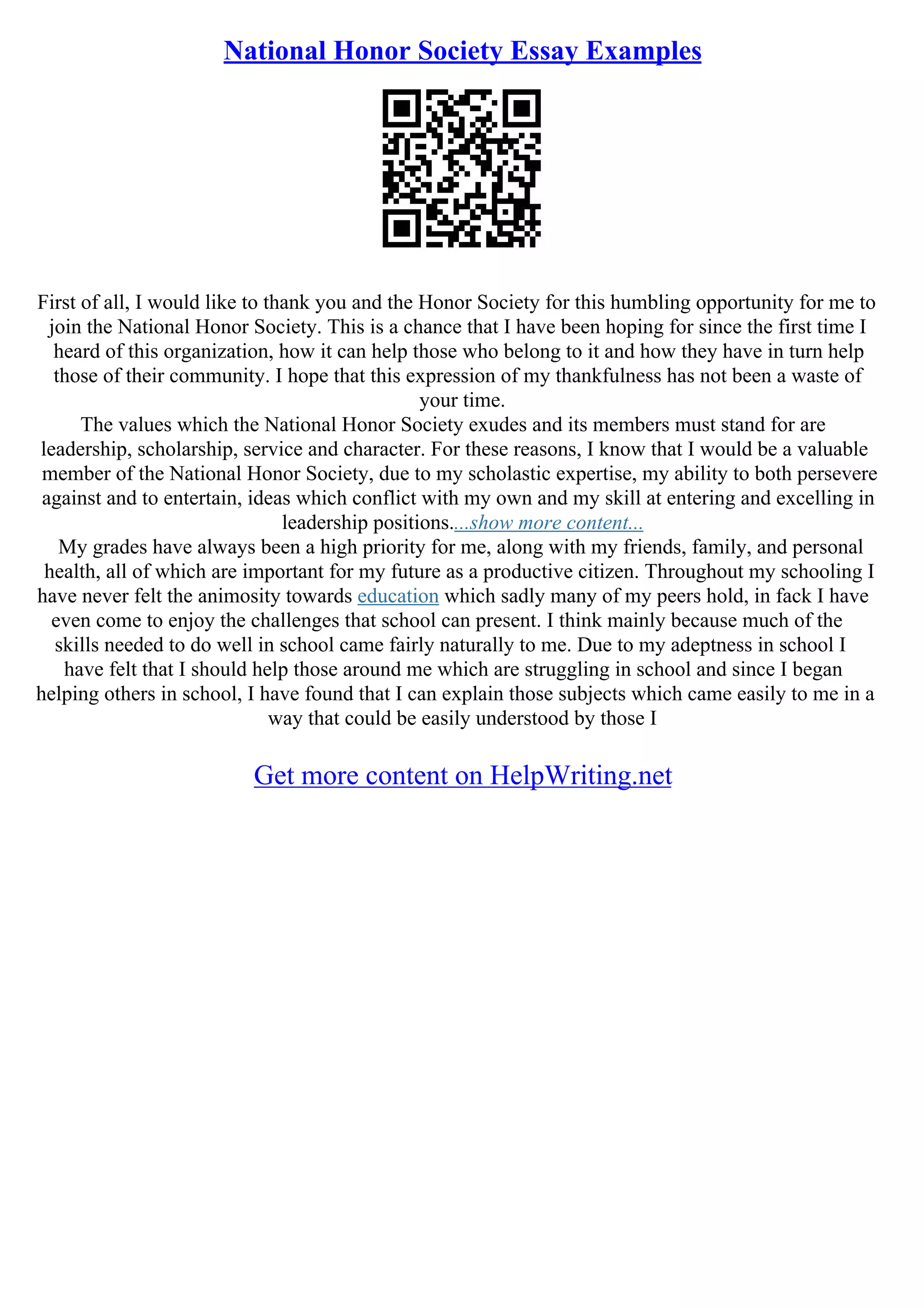 Examples Of National Honor Society Essays | PDF