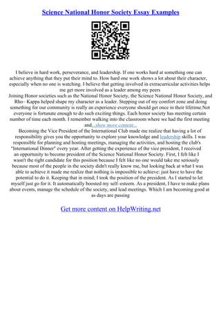 Examples Of National Honor Society Essays | PDF