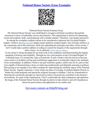 Examples Of National Honor Society Essays | PDF