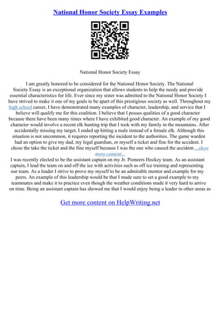 Examples Of National Honor Society Essays | PDF