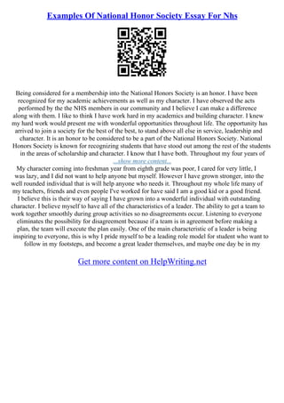 Examples Of National Honor Society Essays | PDF