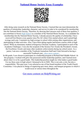 Examples Of National Honor Society Essays | PDF