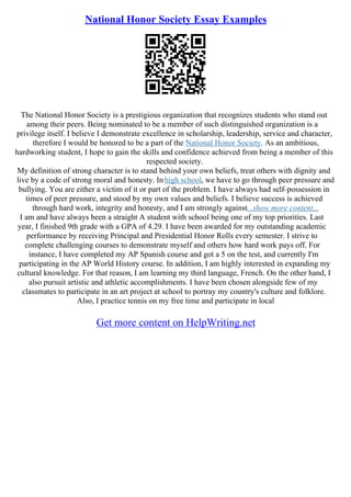Examples Of National Honor Society Essays | PDF