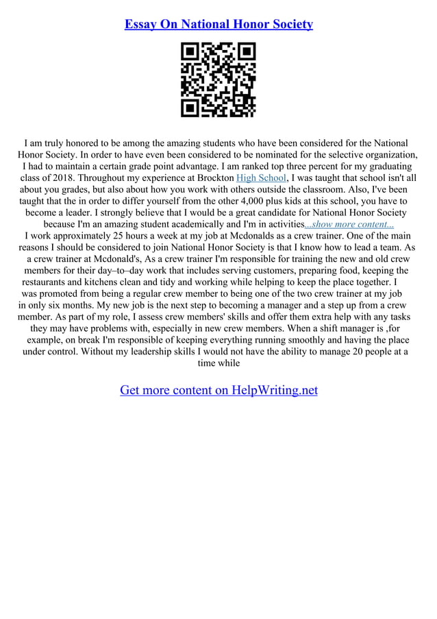 Examples Of National Honor Society Essays | PDF
