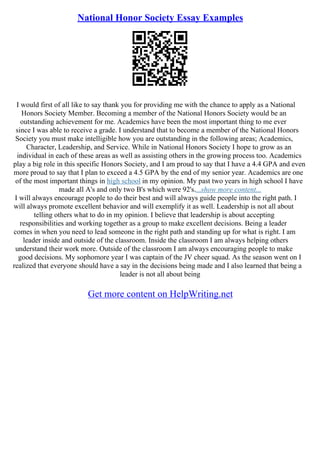 Examples Of National Honor Society Essays | PDF