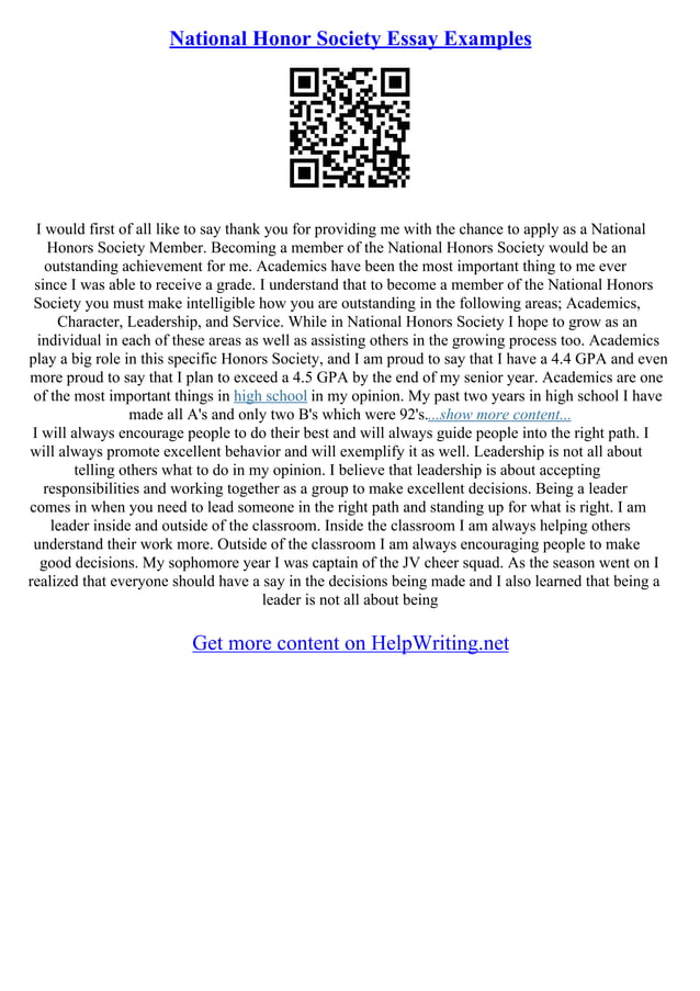 Examples Of National Honor Society Essays | PDF