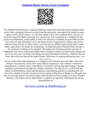 Examples Of National Honor Society Essays | PDF