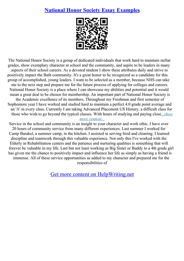 Examples Of National Honor Society Essays | PDF