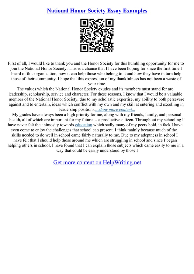 Examples Of National Honor Society Essays | PDF