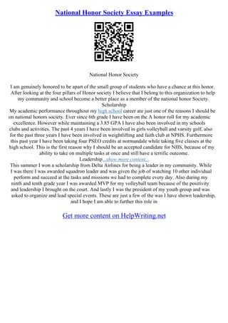 Examples Of National Honor Society Essays | PDF