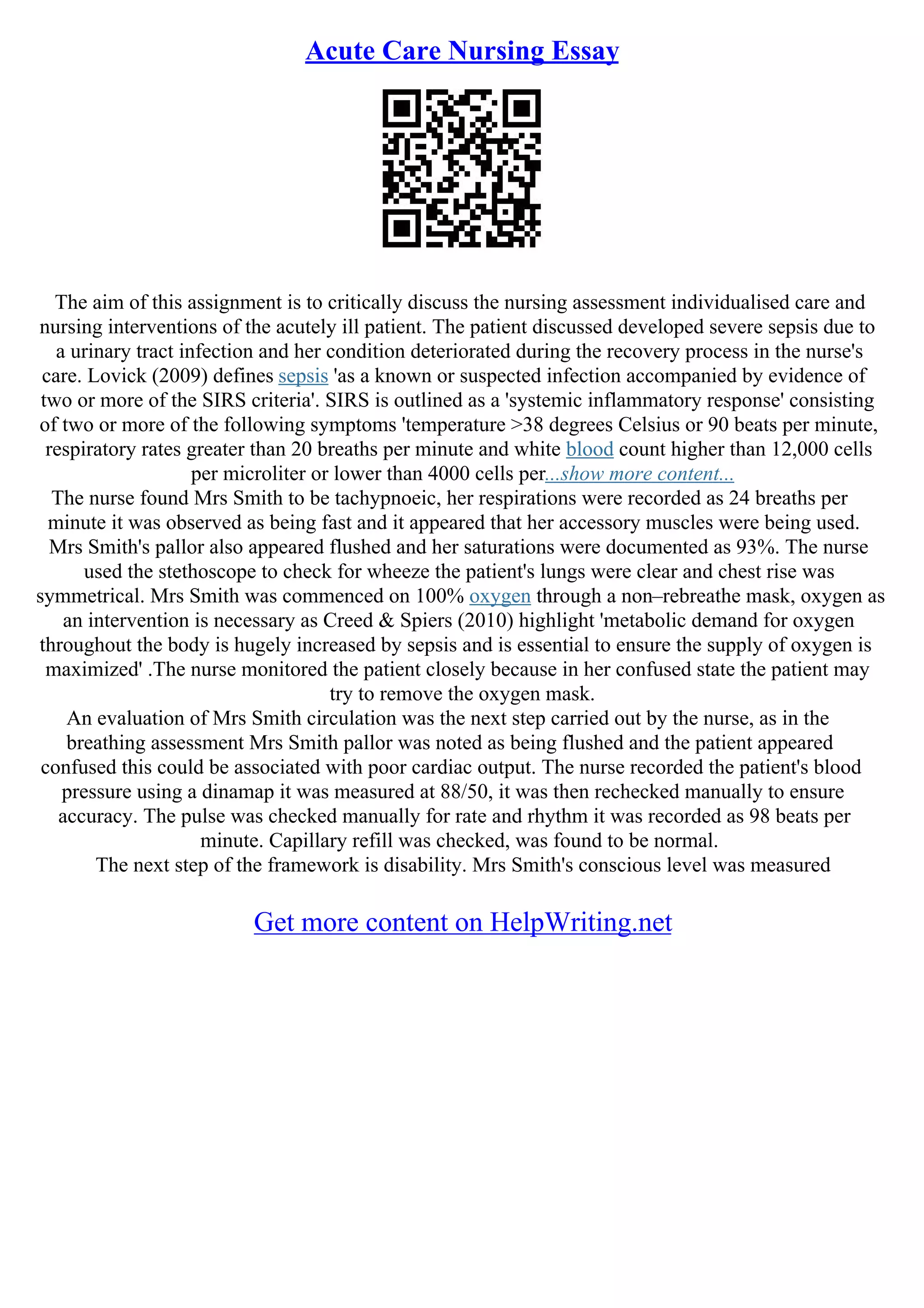 Examples Of Nursing Essays | PDF