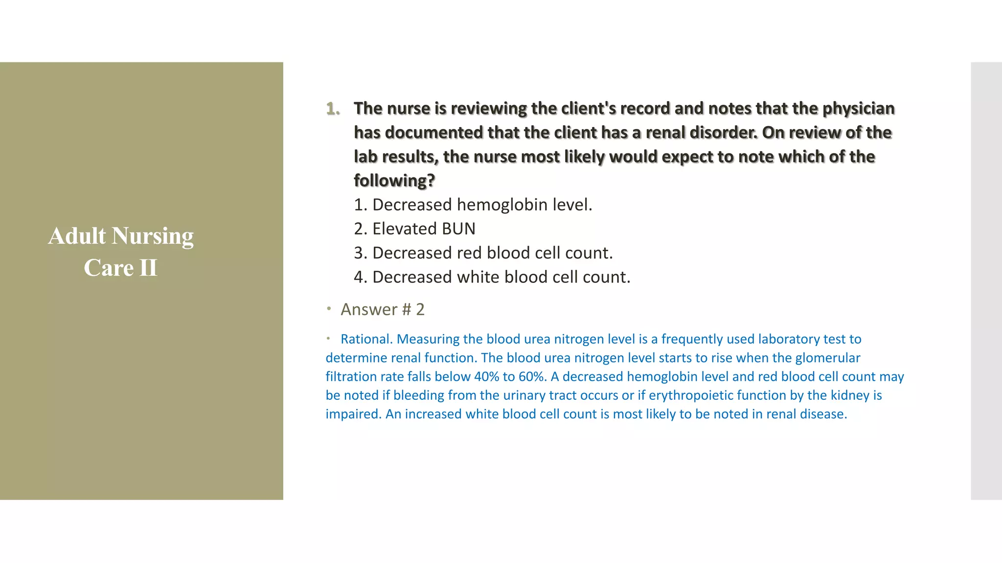 Examples of nursing exam (snle ) 2 | PPTX | Blood Disorders | Diseases ...