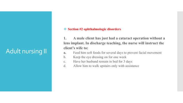 Examples of nursing exam (snle )1 | PPTX | Eye and Vision Conditions ...