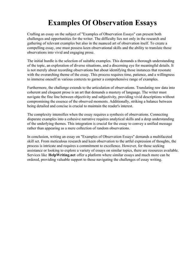 Examples Of Observation Essays | PDF | Parenting Teens | Parenting