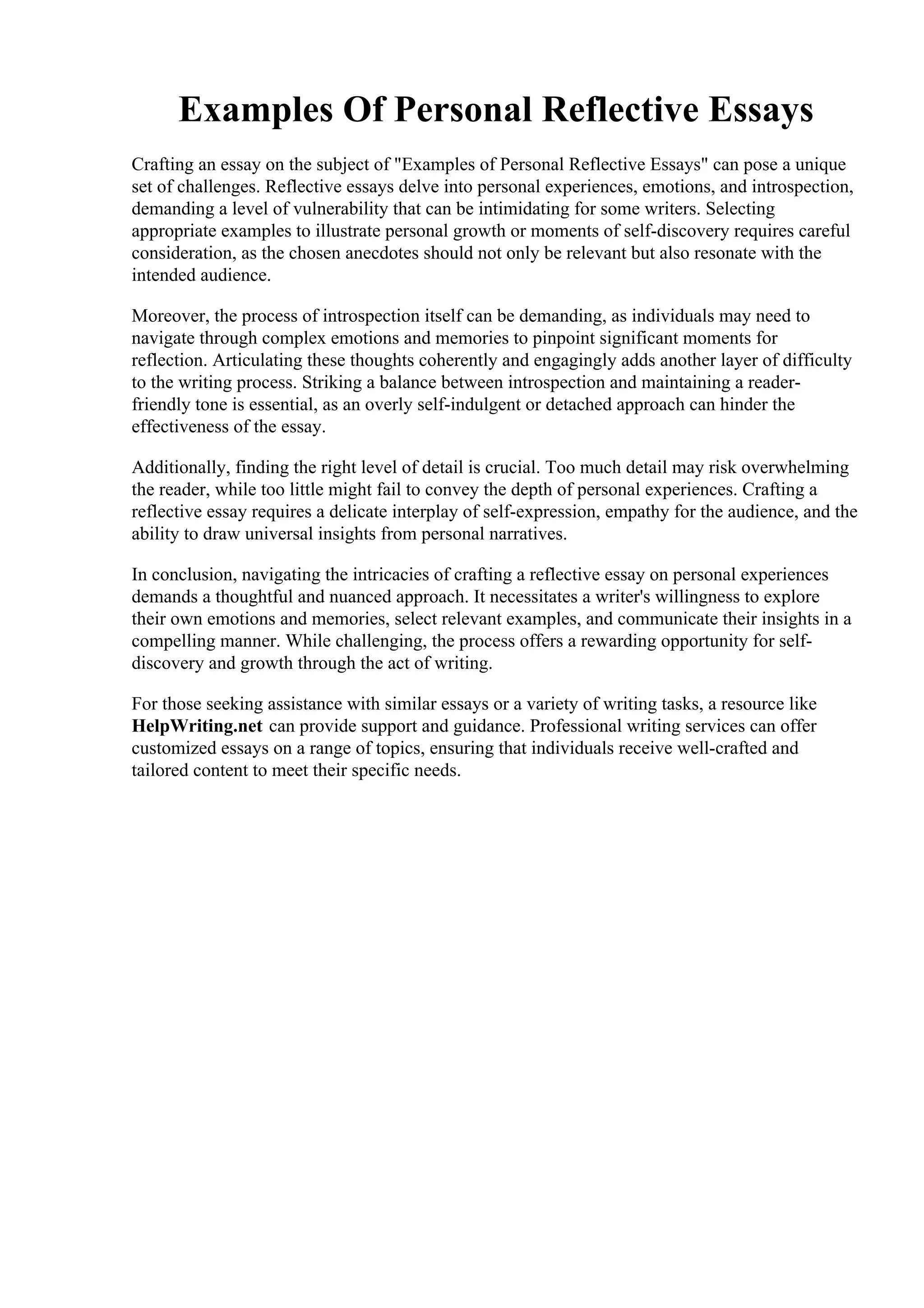 Examples Of Personal Reflective Essays. Personal Reflective Essay ...