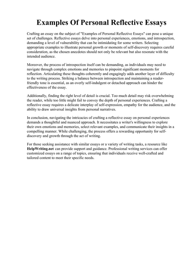 Examples Of Personal Reflective Essays. Personal Reflective Essay ...