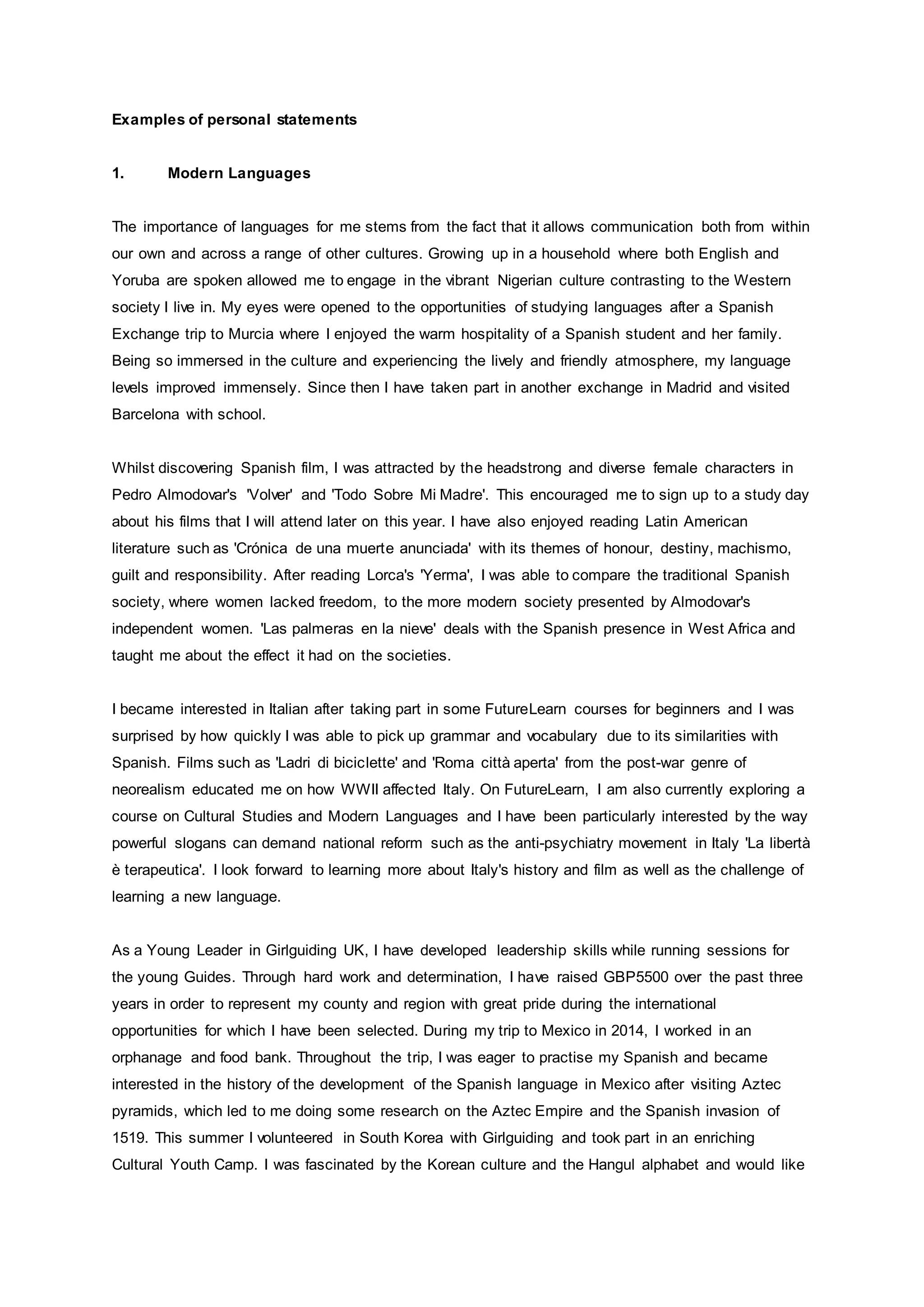 Examples of personal statements | DOCX