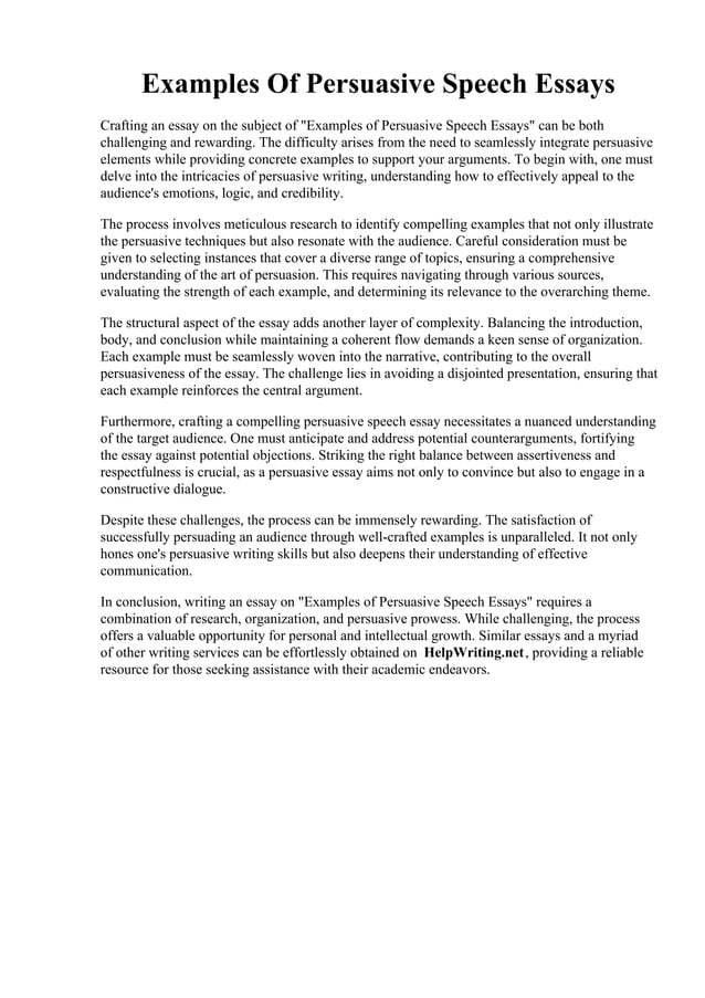Examples Of Persuasive Speech Essays | PDF | Arts and Crafts | Hobbies ...