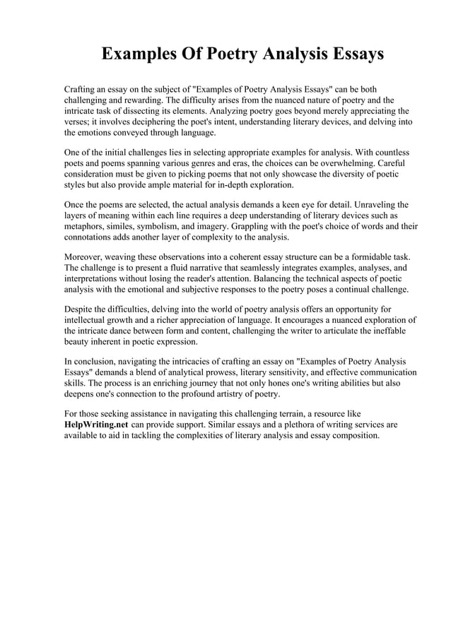 Examples Of Poetry Analysis Essays. University of Houston-Victoria | PDF
