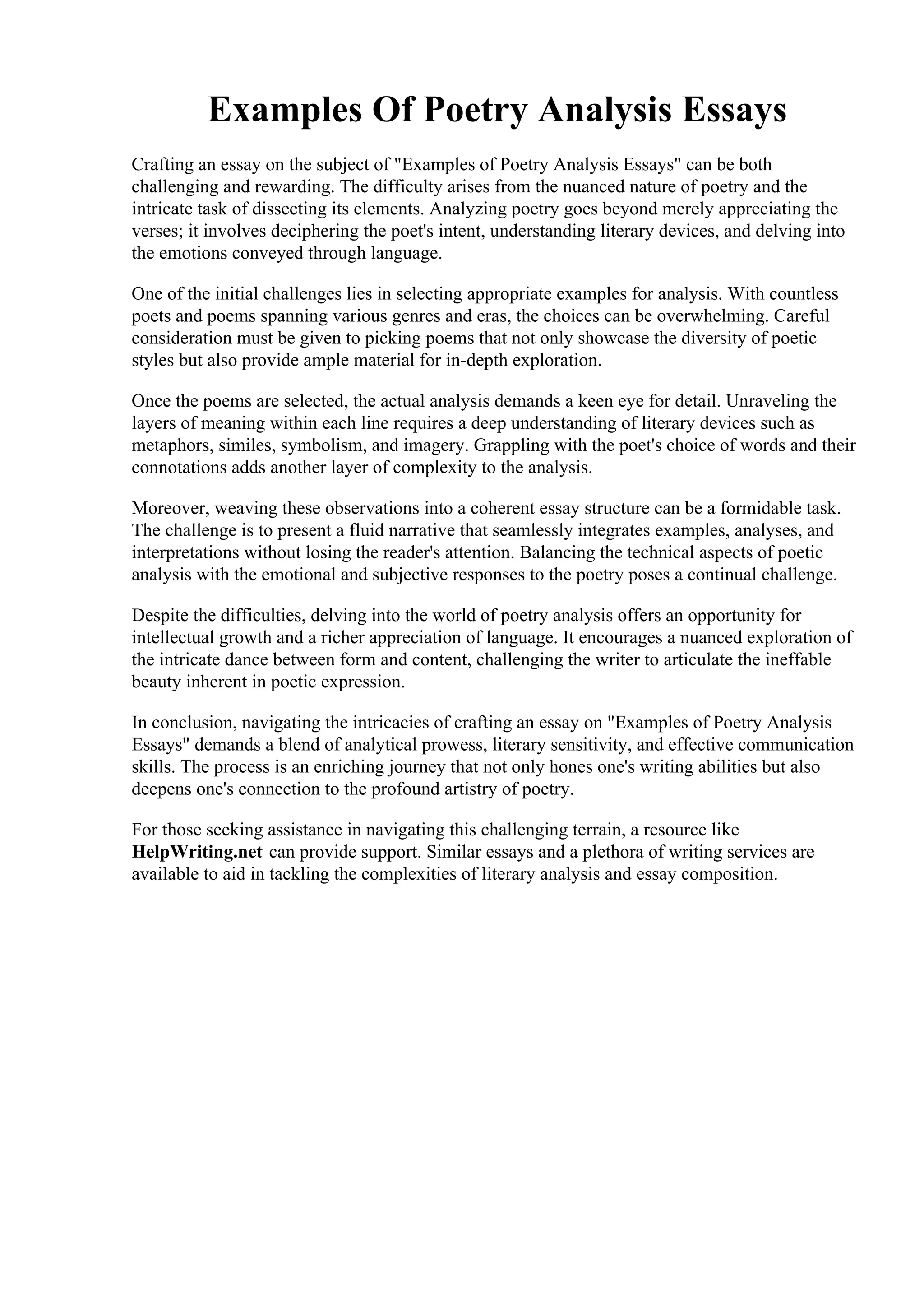 Examples Of Poetry Analysis Essays | PDF | Genres