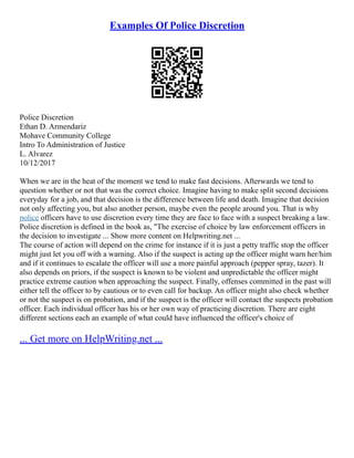 Examples Of Police Discretion | PDF