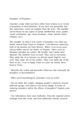 Examples of PrejudiceConsider a time when you have either be | PDF