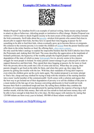 Examples Of Satire In Modest Proposal | PDF