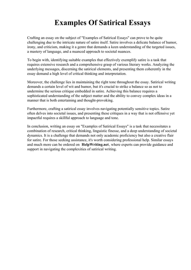Examples Of Satirical Essays | PDF | Humor and Satire | Pop Culture