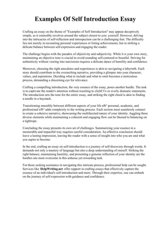 Examples Of Self Introduction Essay | PDF