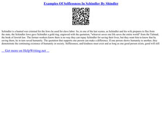 Examples Of Selflessness In Schindler By Shindler | PPT