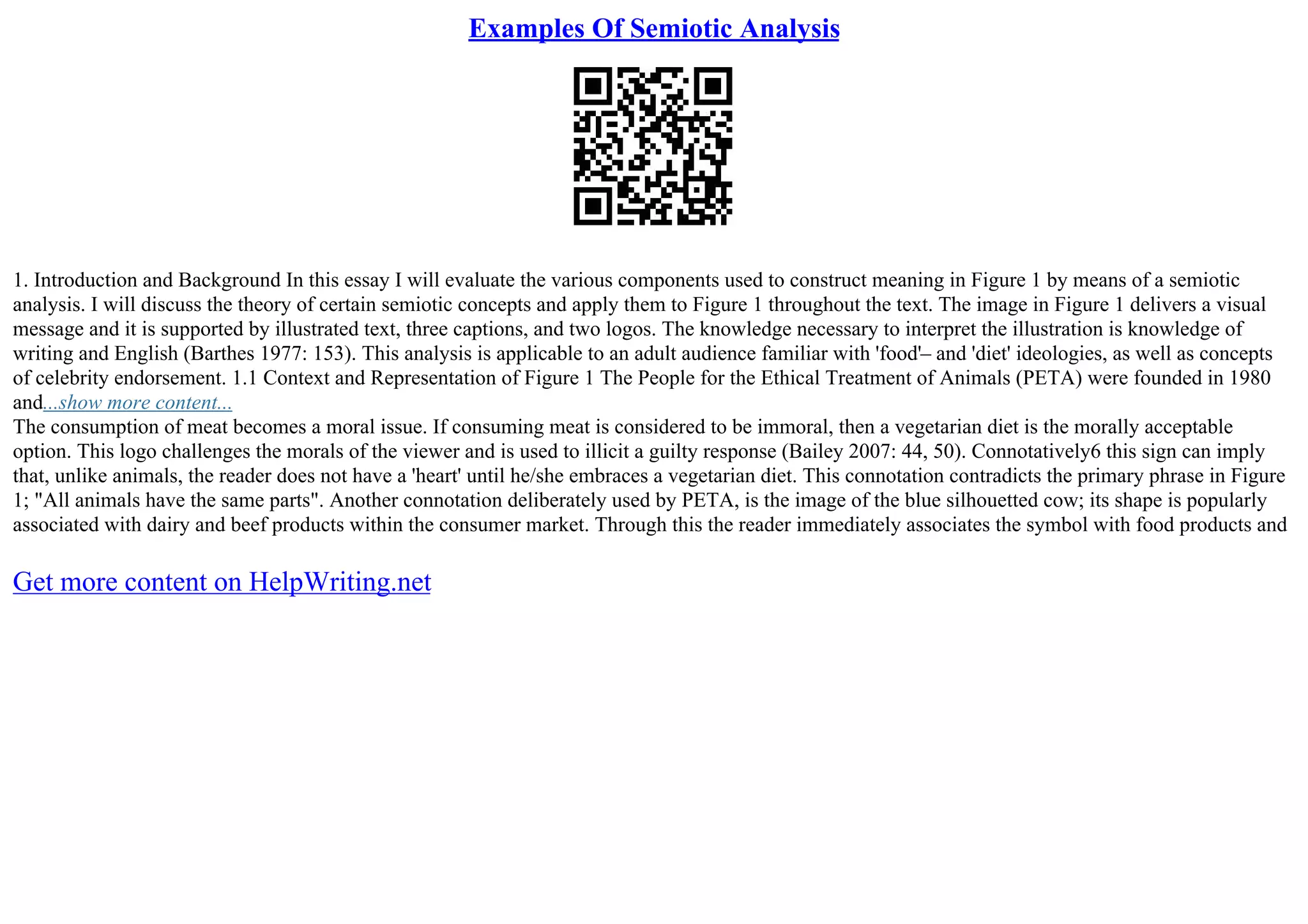 Examples Of Semiotic Analysis | PDF