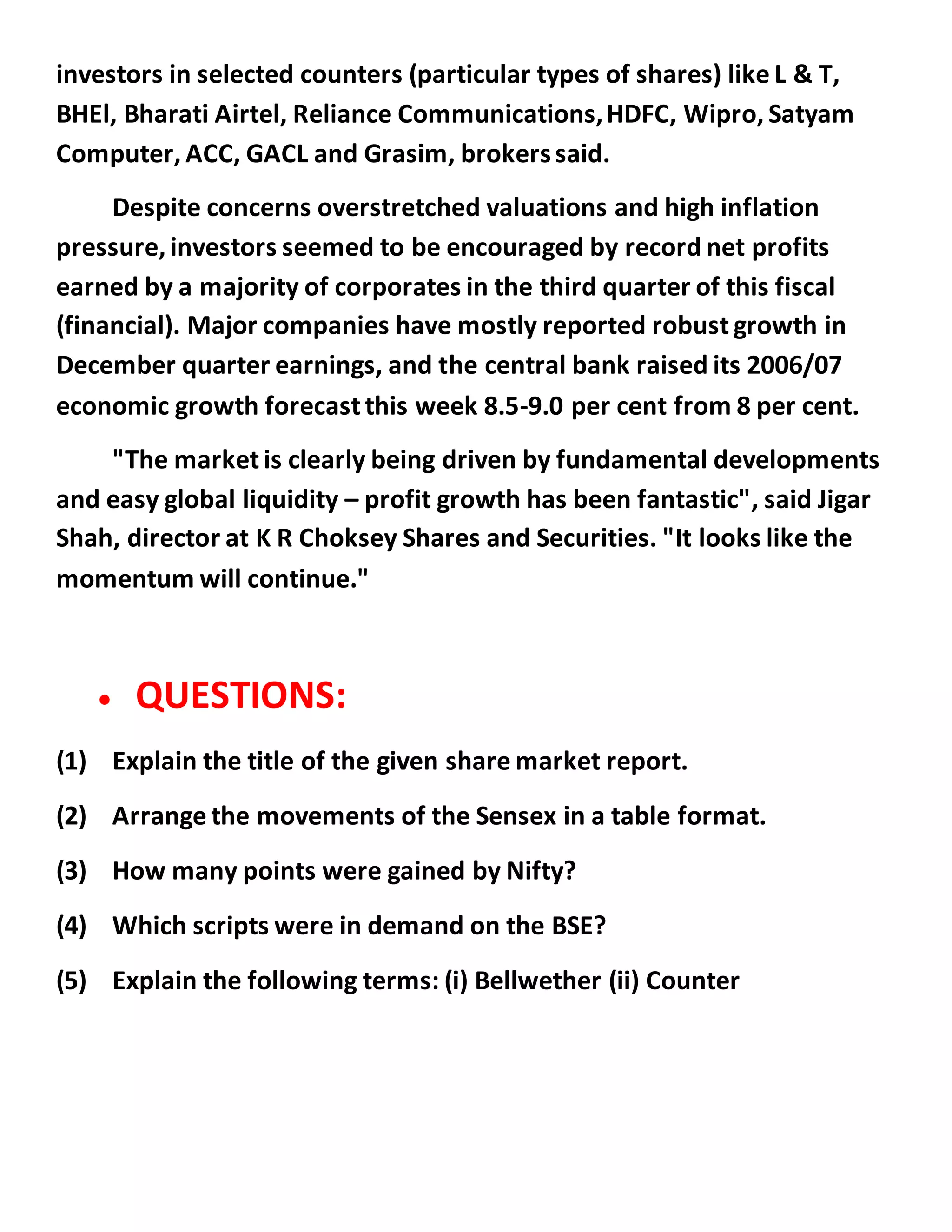 Examples of share market report | DOCX