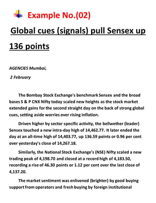 Examples of share market report | DOCX
