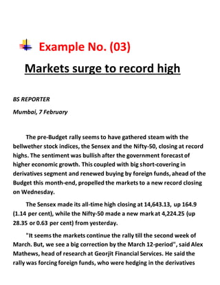 Examples of share market report | DOCX