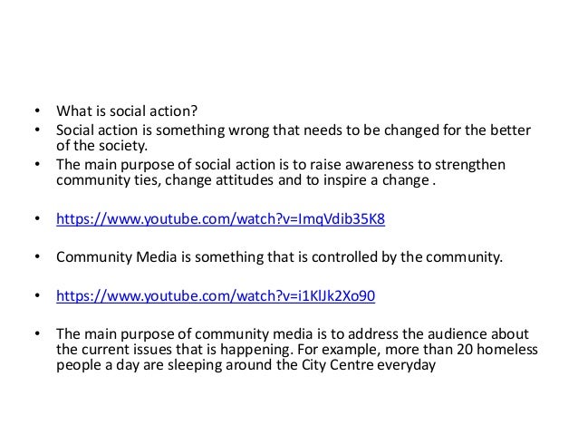 Examples of social action and community media
