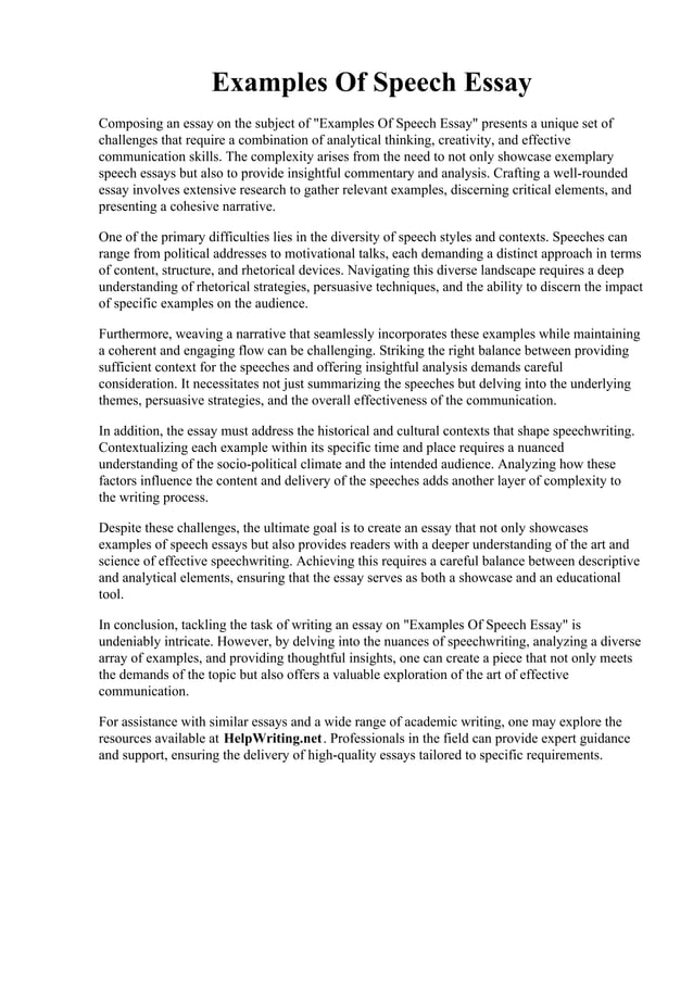 Examples Of Speech Essay. Example of Speech Essay - LewisabbCasey | PDF