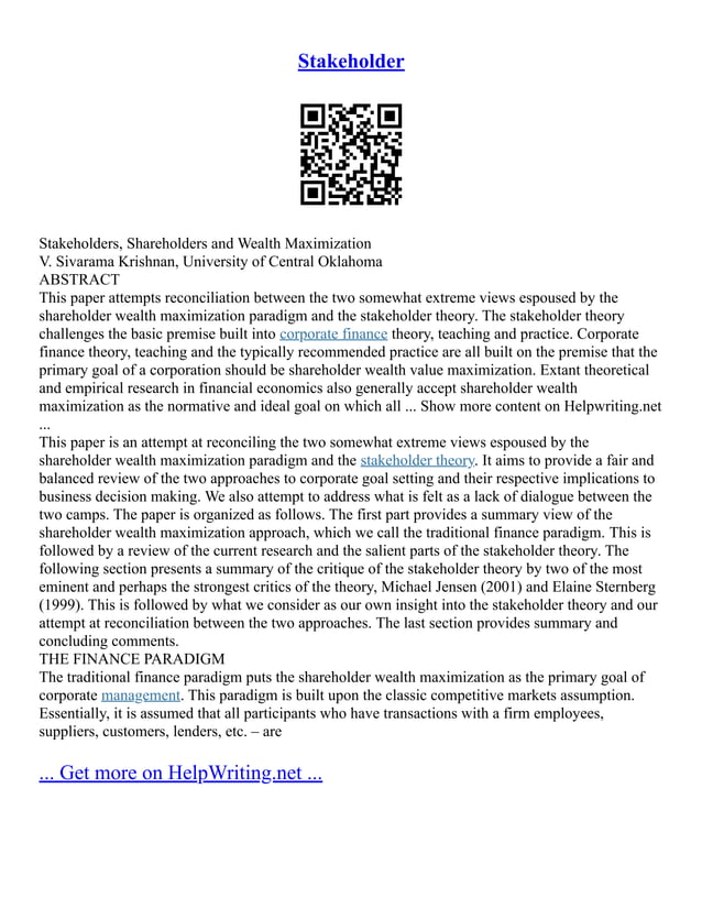 Examples Of Stakeholders | PDF | Business | Business and Finance