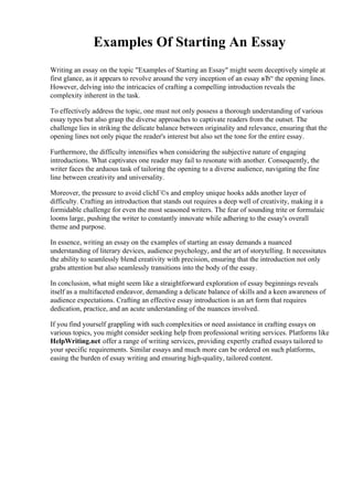Examples Of Starting An Essay. Eastern New Mexico University | PDF