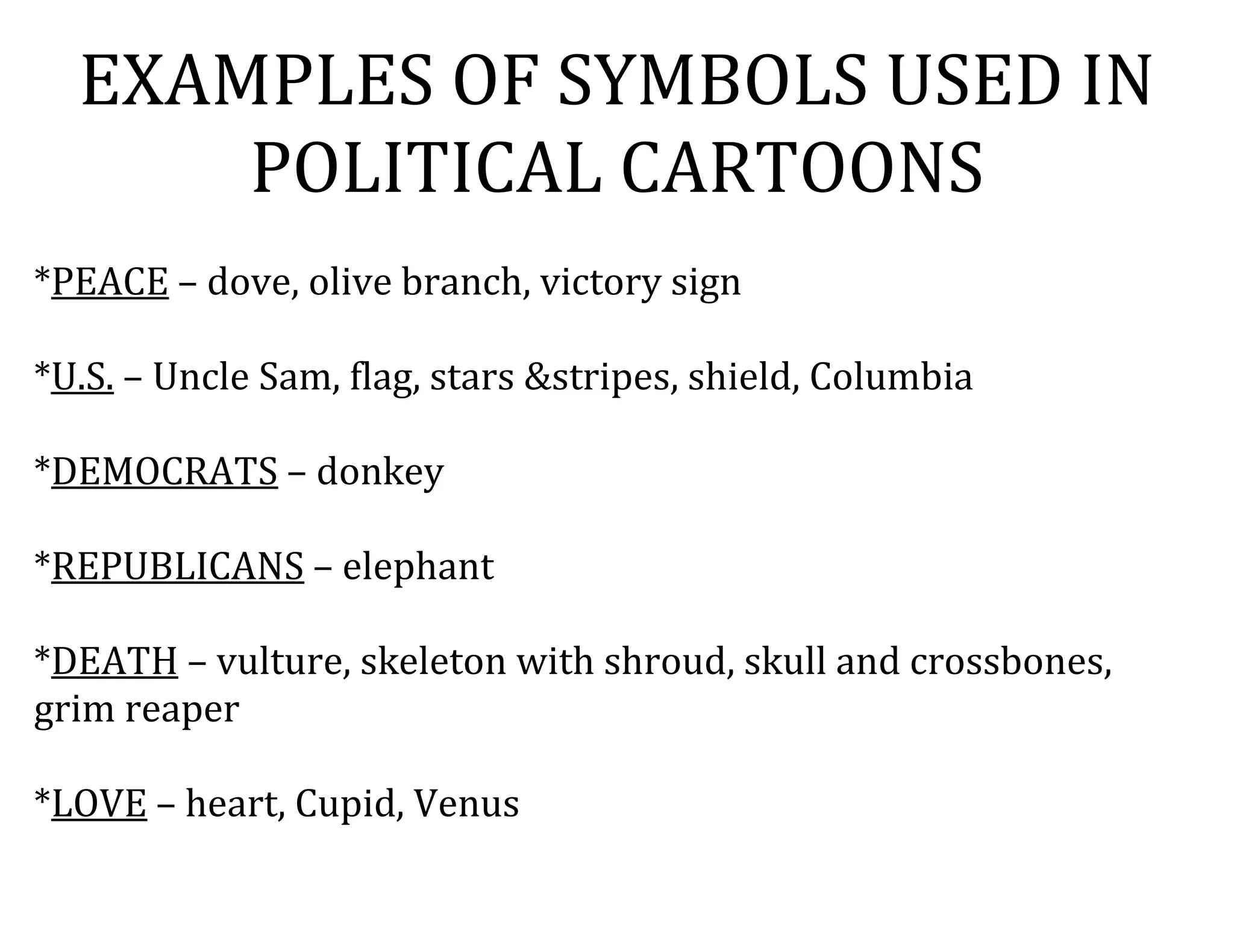 Examples of symbols used in political cartoons | PPT