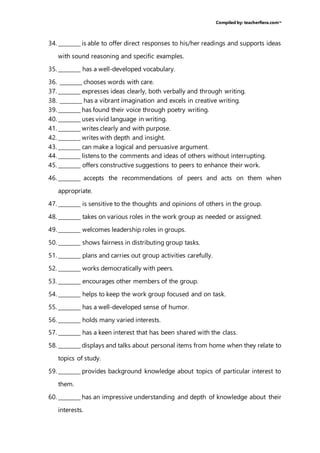 Examples of teacher’s comments to be included in the pbd template | DOCX
