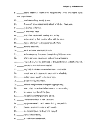 Examples of teacher’s comments to be included in the pbd template | DOCX