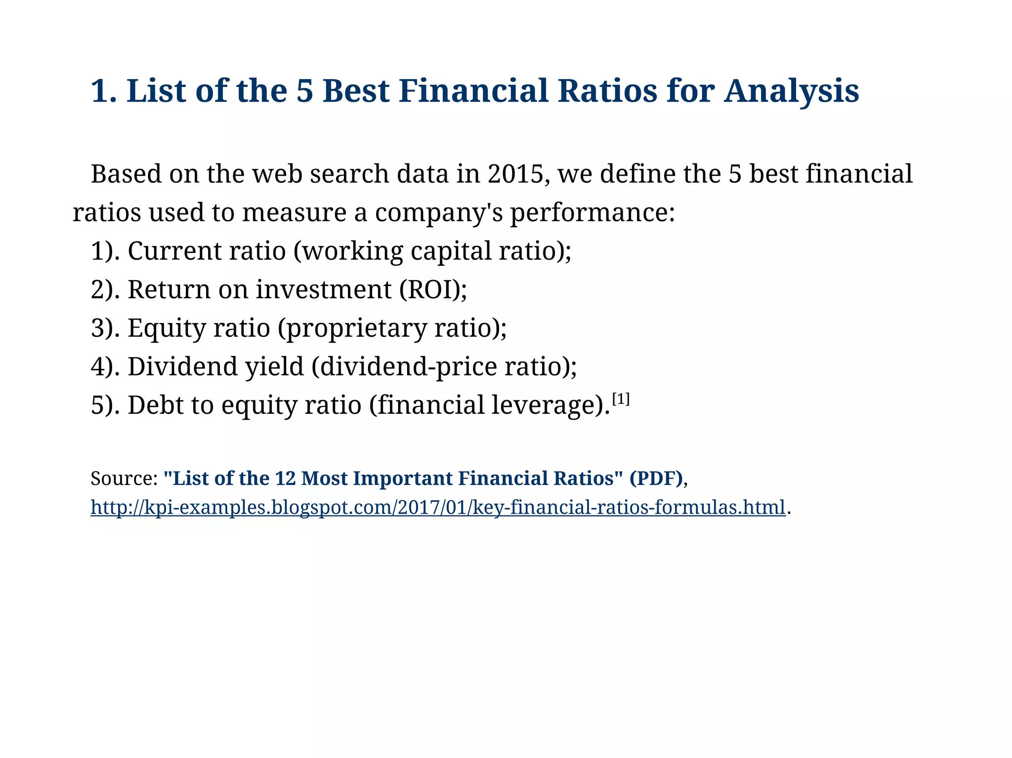 Examples of the Best Financial Ratios for Analysis: Best Financial ...