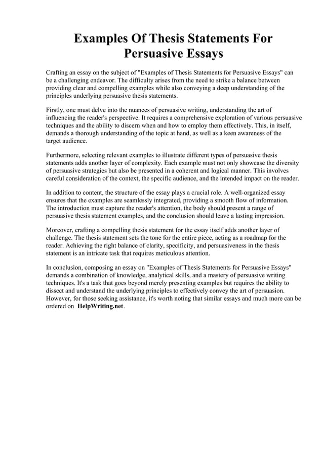 Examples Of Thesis Statements For Persuasive Essays | PDF