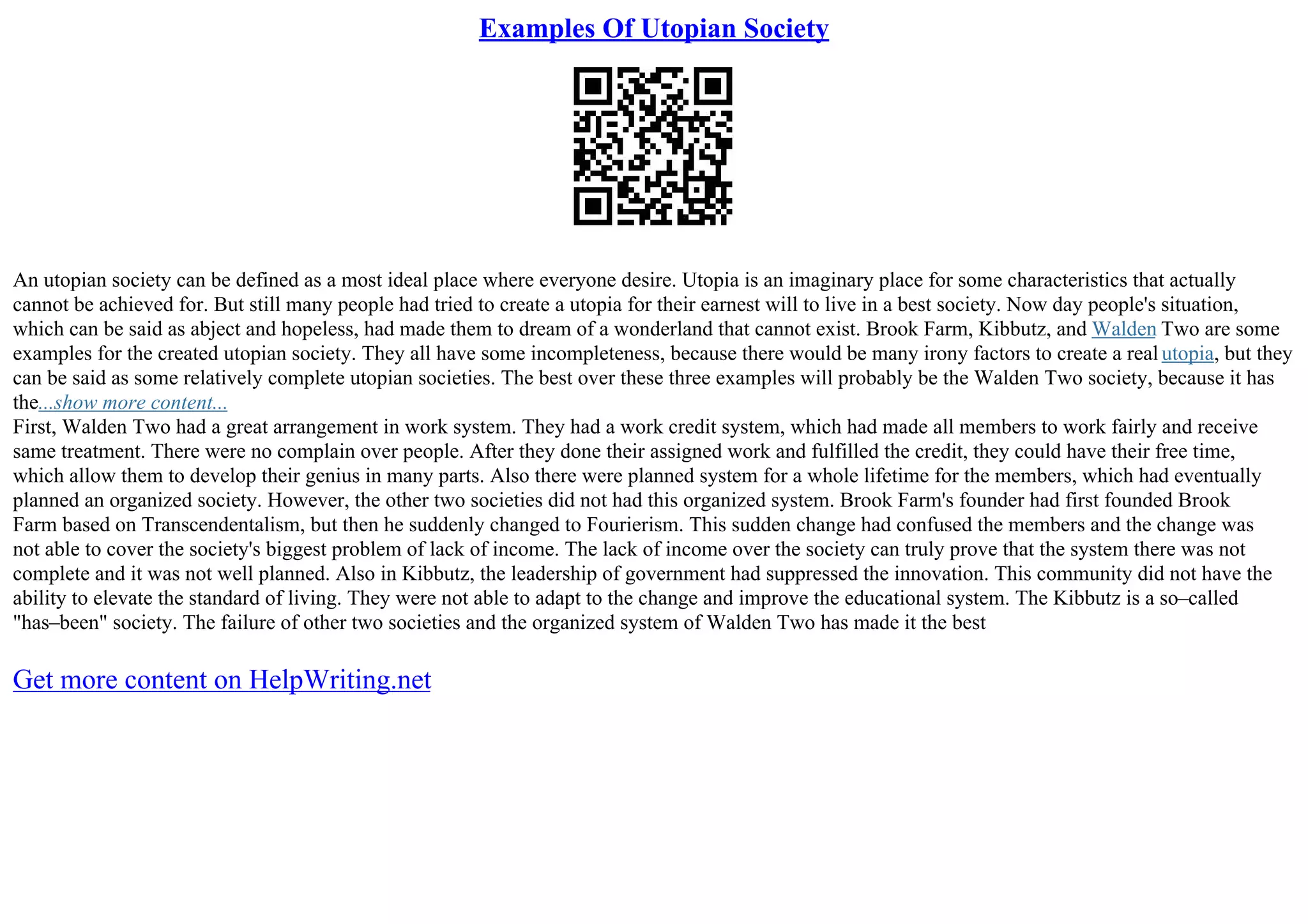 Examples Of Utopian Society | PDF