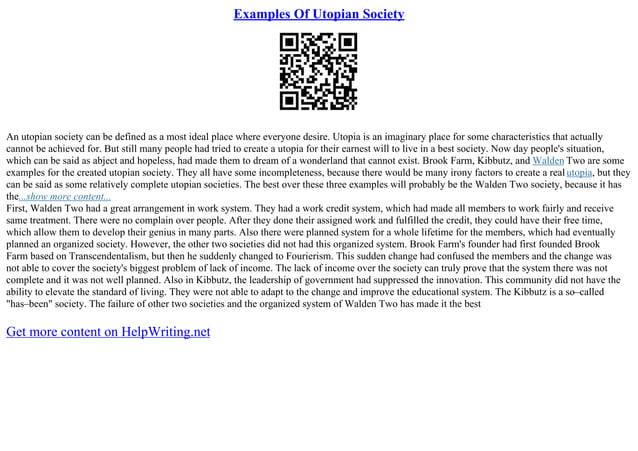 Examples Of Utopian Society | PDF