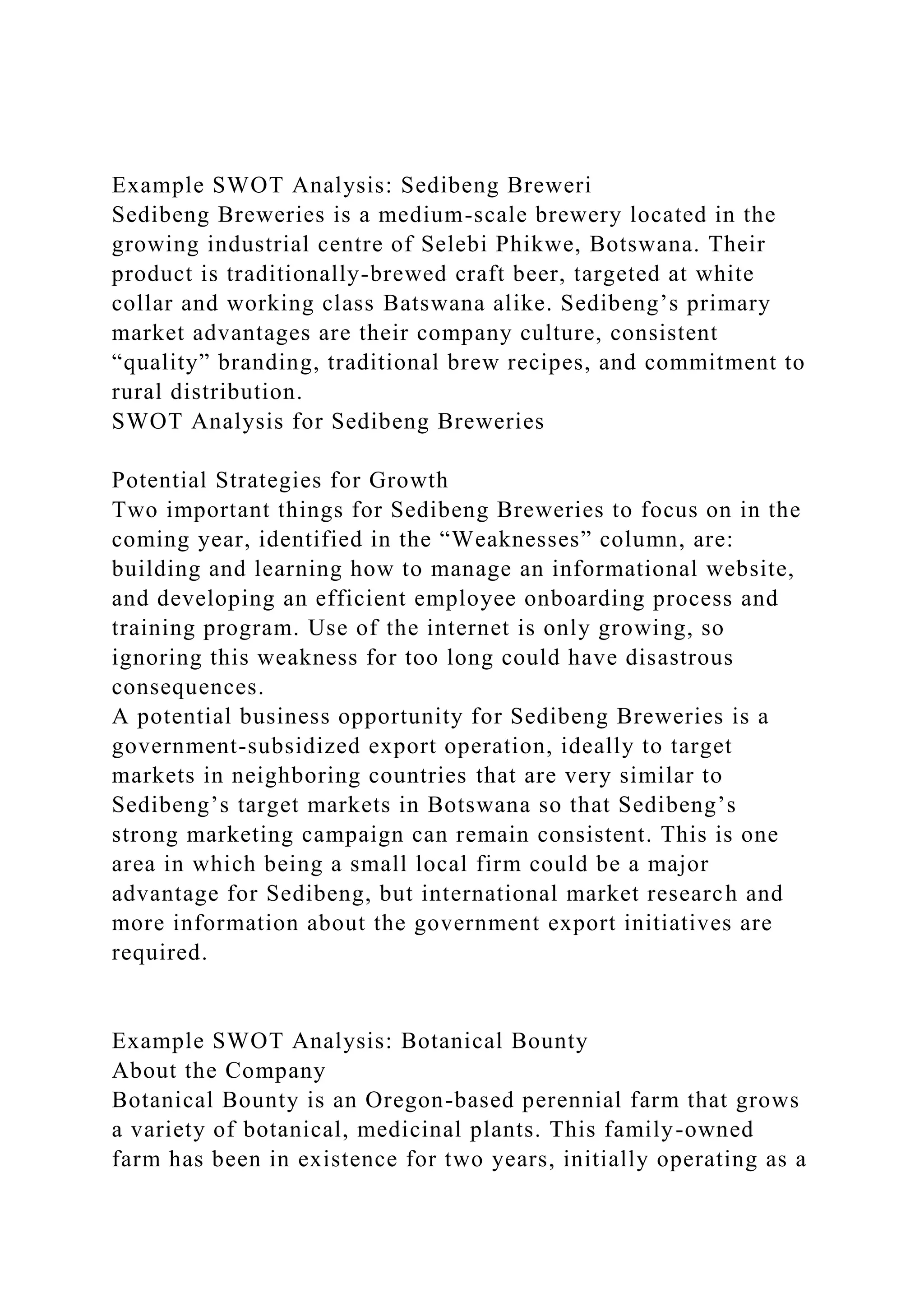 Example SWOT Analysis Sedibeng BreweriSedibeng Breweries is a m.docx