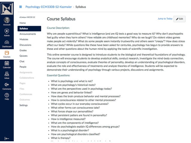 Example Syllabus Sections in Canvas | PPT