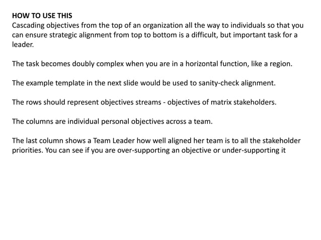 Example team objective cascade | PPTX